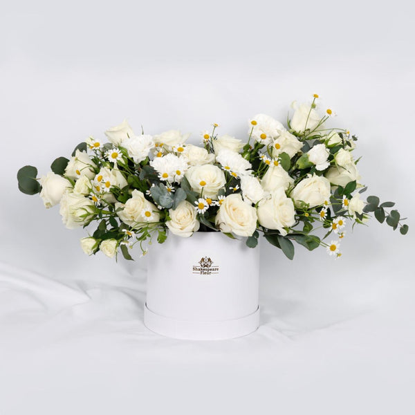 Luxury White Flower Box - Elegant Floral Arrangement for Special Occasions